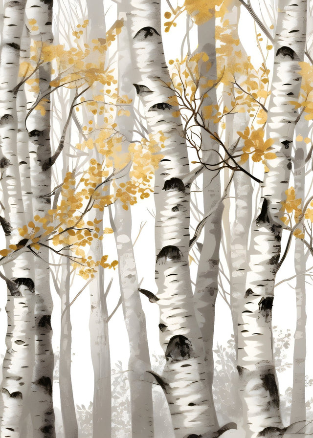 Autumn Birch Trees Mural | Fall Trees Custom Wallpaper – InktopiaDesigns
