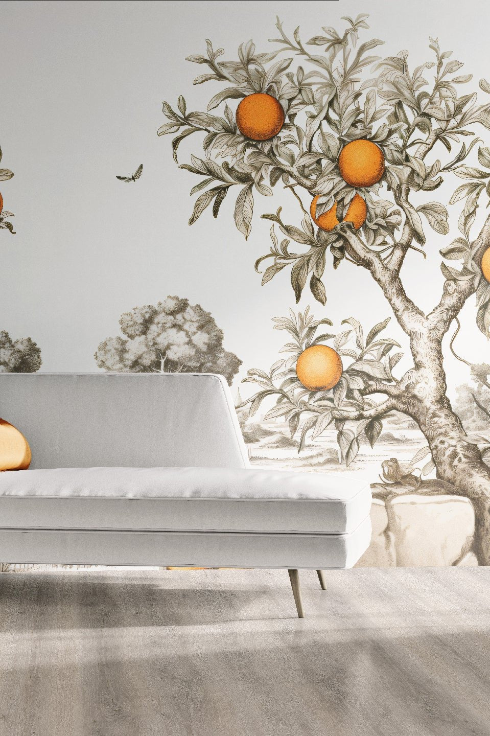 Rustic Orange Trees Wallpaper | Vintage Custom Mural – InktopiaDesigns