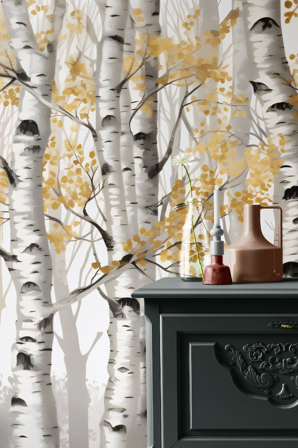 Autumn Birch Trees Mural | Fall Trees Custom Wallpaper – InktopiaDesigns