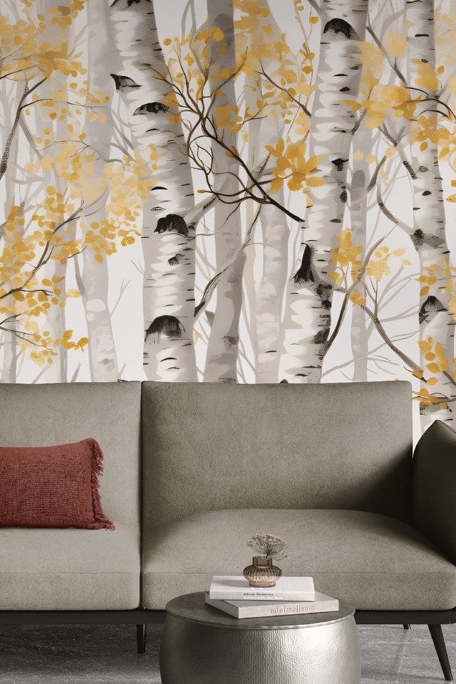 Autumn Birch Trees Mural | Fall Trees Custom Wallpaper – InktopiaDesigns