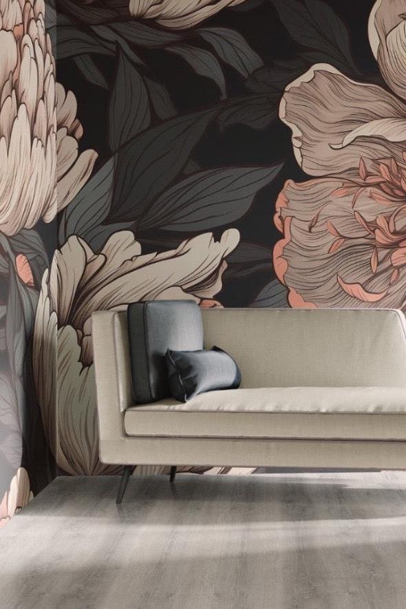 Peony Paradise Wallpaper | Gothic Floral Custom Mural | Inktopia ...