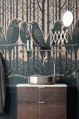 Woodland Ravens Mural | Birds Custom Wallpaper | InktopiaDesigns