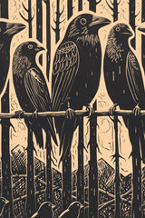 Woodland Ravens Mural | Birds Custom Wallpaper | InktopiaDesigns